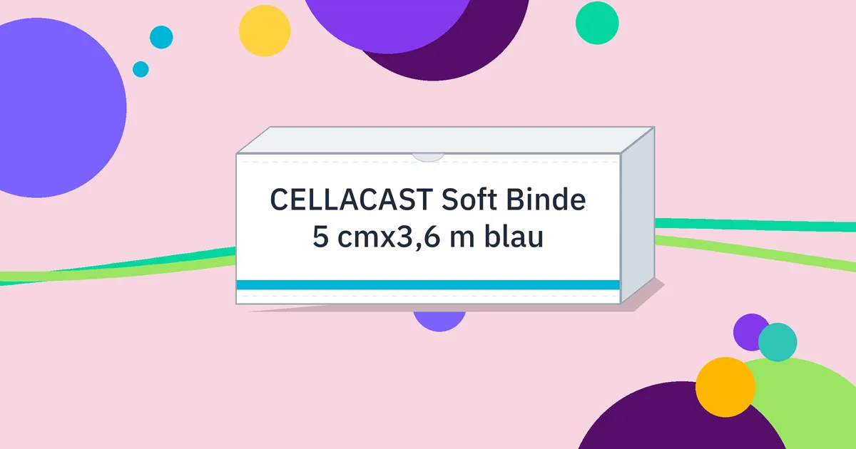 Symbolbild: Packung mit der Aufschrift CELLACAST Soft Binde 5 cmx3,6 m blau (PZN 14252142) – Verfügbarkeit und Bezug in Apotheken in Frankfurt am Main
