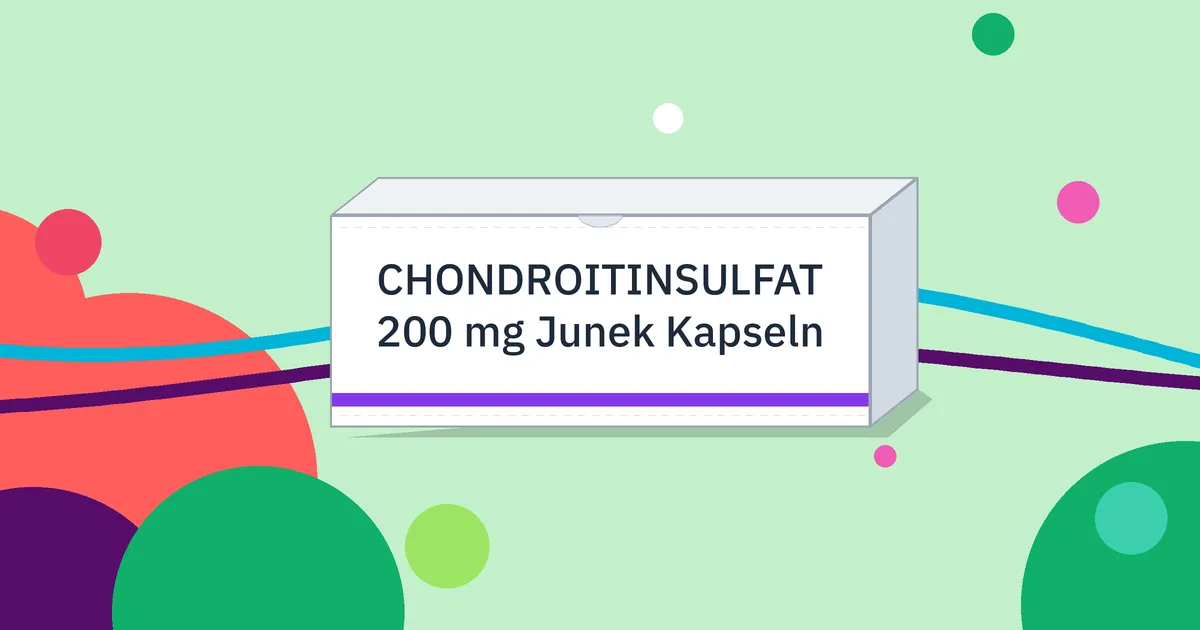 Symbolbild: Packung mit der Aufschrift CHONDROITINSULFAT 200 mg Junek Kapseln (PZN 01095451) – Verfügbarkeit und Bezug in Apotheken in Frankfurt am Main