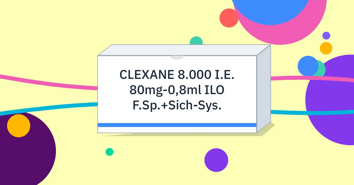 Symbolbild: Packung mit der Aufschrift CLEXANE 8.000 I.E. 80mg-0,8ml ILO F.Sp.+Sich-Sys. (PZN 15882365) – Verfügbarkeit und Bezug in Apotheken in Frankfurt am Main