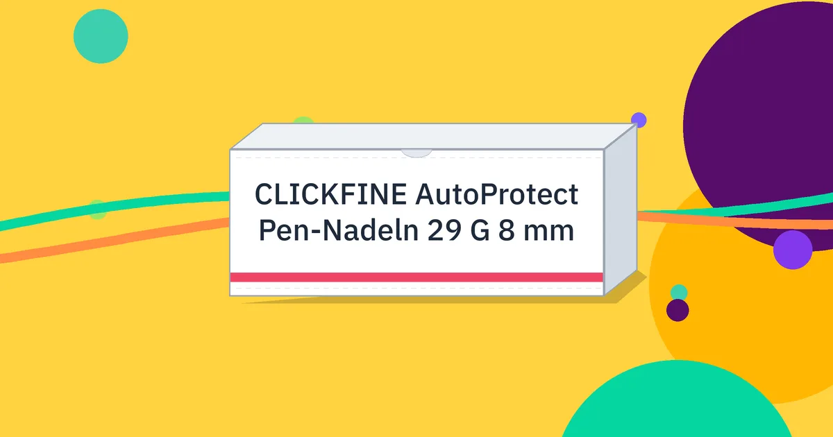 Symbolbild: Packung mit der Aufschrift CLICKFINE AutoProtect Pen-Nadeln 29 G 8 mm (PZN 12578402) – Verfügbarkeit und Bezug in Apotheken in Frankfurt am Main