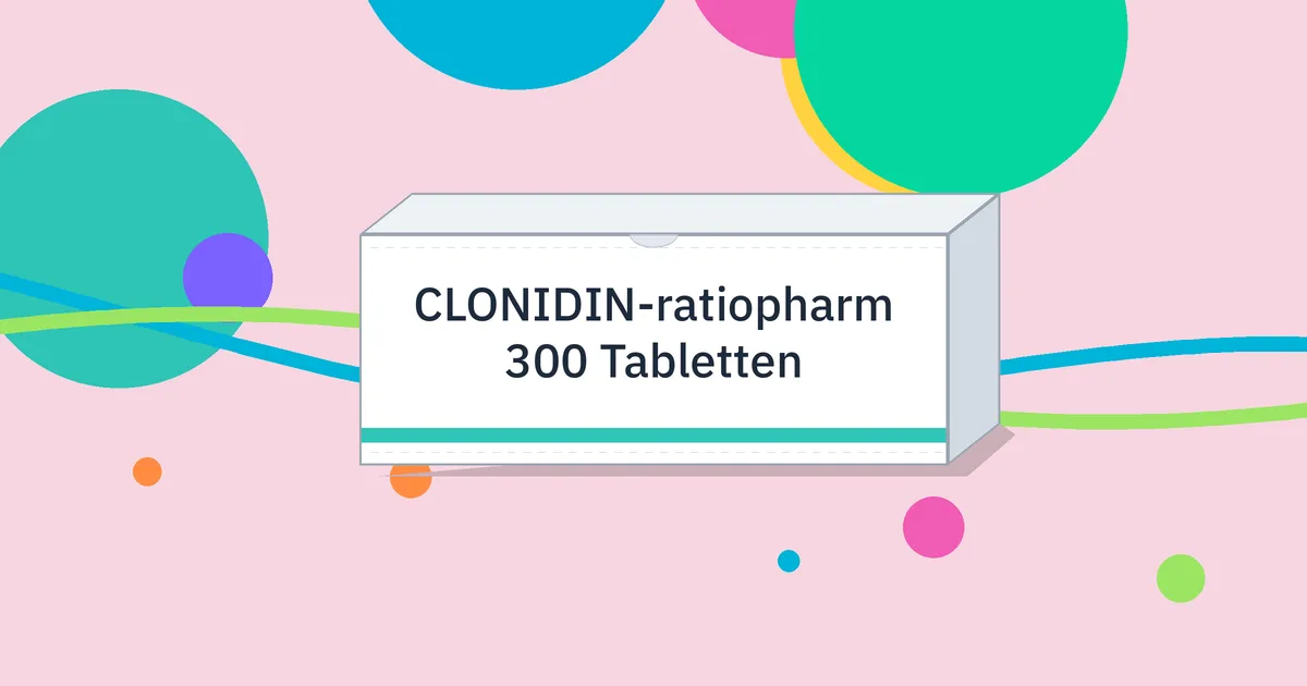 Symbolbild: Packung mit der Aufschrift CLONIDIN-ratiopharm 300 Tabletten (PZN 09722769) – Verfügbarkeit und Bezug in Apotheken in Frankfurt am Main