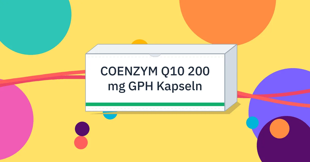 Symbolbild: Packung mit der Aufschrift COENZYM Q10 200 mg GPH Kapseln (PZN 06832902) – Verfügbarkeit und Bezug in Apotheken in Frankfurt am Main