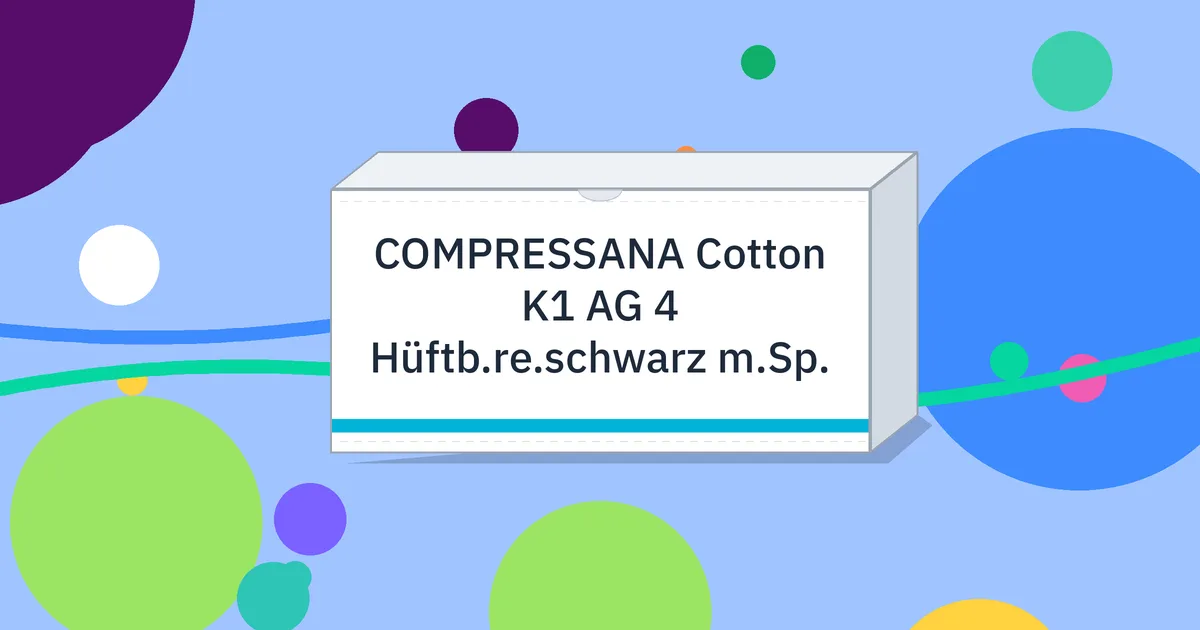 Symbolbild: Packung mit der Aufschrift COMPRESSANA Cotton K1 AG 4 Hüftb.re.schwarz m.Sp. (PZN 12980570) – Verfügbarkeit und Bezug in Apotheken in Frankfurt am Main