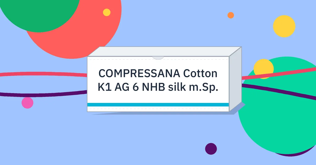 Symbolbild: Packung mit der Aufschrift COMPRESSANA Cotton K1 AG 6 NHB silk m.Sp. (PZN 11393735) – Verfügbarkeit und Bezug in Apotheken in Frankfurt am Main