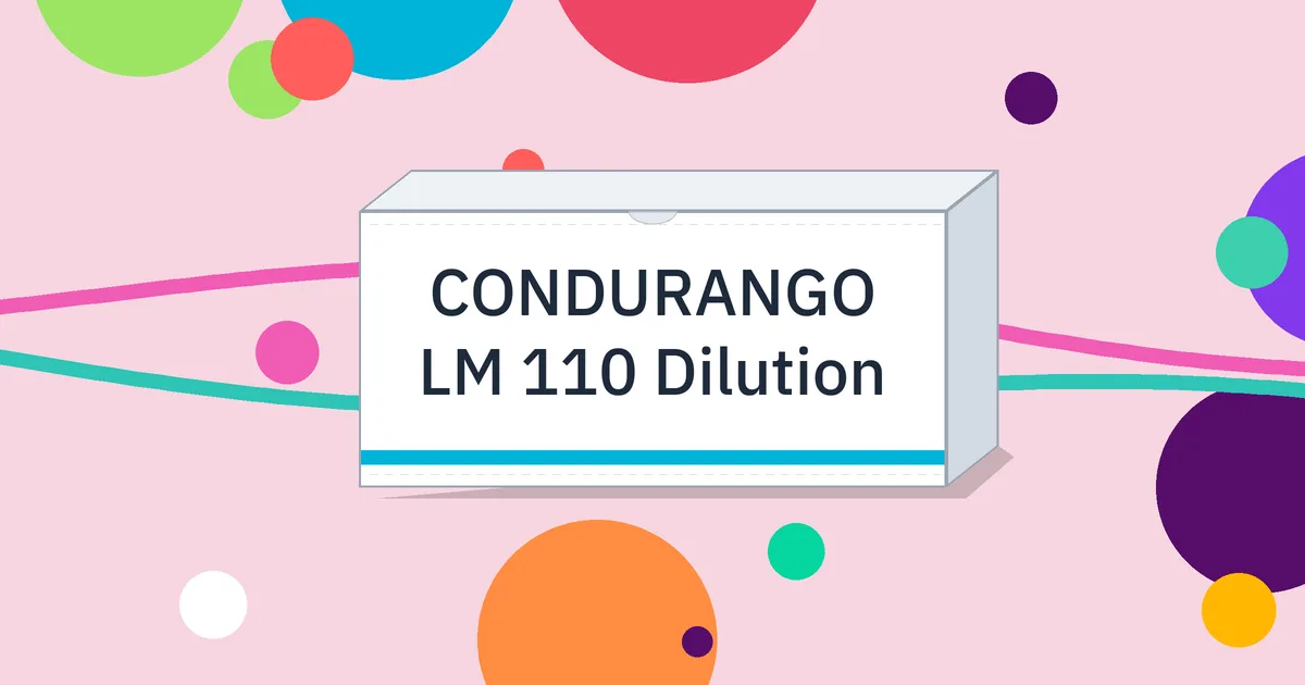 Symbolbild: Packung mit der Aufschrift CONDURANGO LM 110 Dilution (PZN 13450006) – Verfügbarkeit und Bezug in Apotheken in Frankfurt am Main