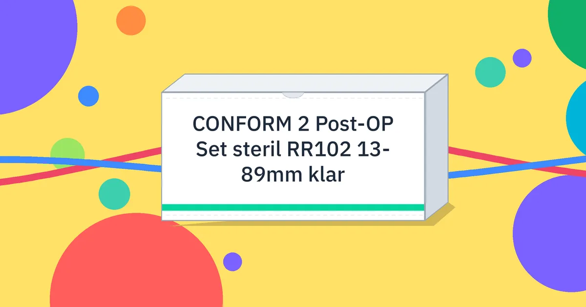 Symbolbild: Packung mit der Aufschrift CONFORM 2 Post-OP Set steril RR102 13-89mm klar (PZN 03061858) – Verfügbarkeit und Bezug in Apotheken in Frankfurt am Main