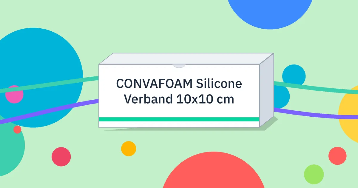 Symbolbild: Packung mit der Aufschrift CONVAFOAM Silicone Verband 10x10 cm (PZN 19890924) – Verfügbarkeit und Bezug in Apotheken in Frankfurt am Main