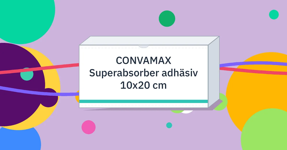 Symbolbild: Packung mit der Aufschrift CONVAMAX Superabsorber adhäsiv 10x20 cm (PZN 20056267) – Verfügbarkeit und Bezug in Apotheken in Frankfurt am Main