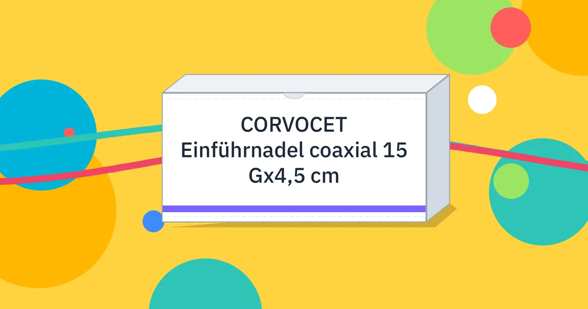 Symbolbild: Packung mit der Aufschrift CORVOCET Einführnadel coaxial 15 Gx4,5 cm (PZN 18764235) – Verfügbarkeit und Bezug in Apotheken in Frankfurt am Main