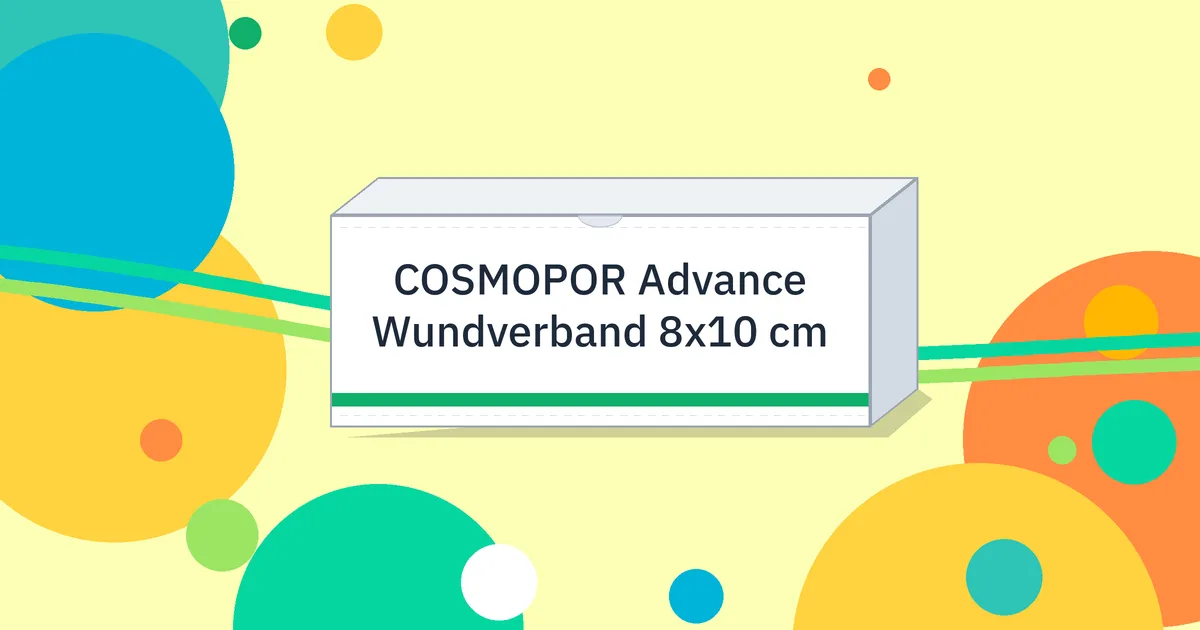 Symbolbild: Packung mit der Aufschrift COSMOPOR Advance Wundverband 8x10 cm (PZN 18799512) – Verfügbarkeit und Bezug in Apotheken in Frankfurt am Main