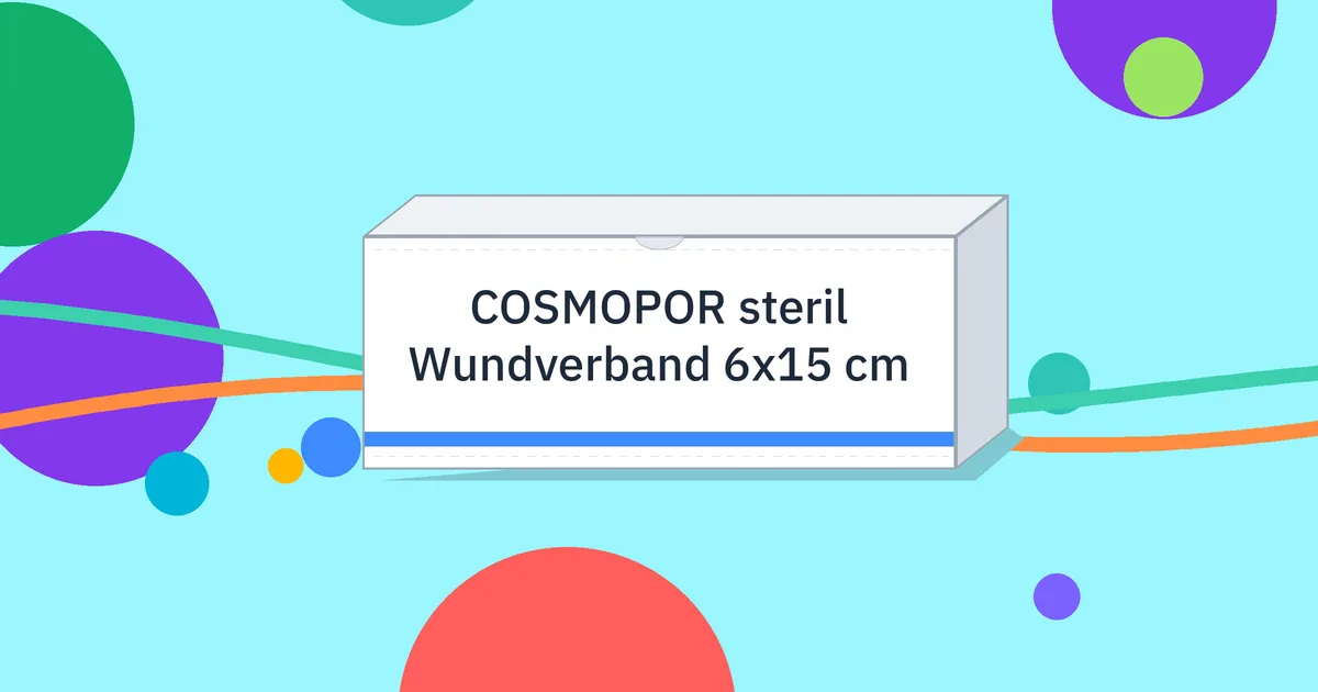 Symbolbild: Packung mit der Aufschrift COSMOPOR steril Wundverband 6x15 cm (PZN 09177651) – Verfügbarkeit und Bezug in Apotheken in Frankfurt am Main