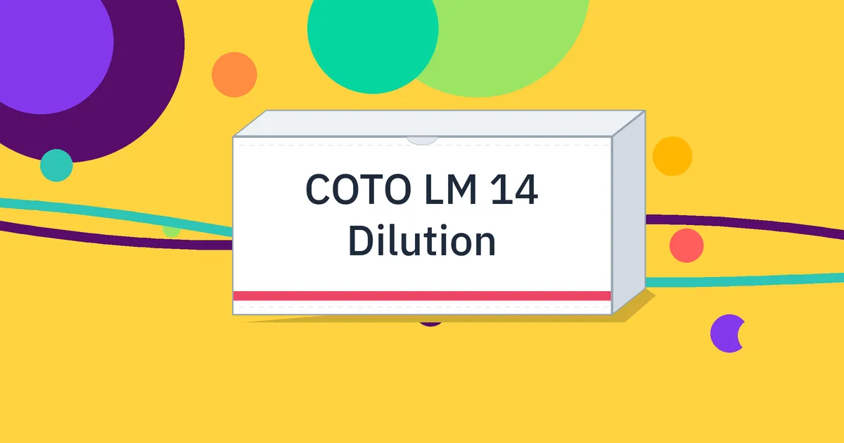 Symbolbild: Packung mit der Aufschrift COTO LM 14 Dilution (PZN 13455386) – Verfügbarkeit und Bezug in Apotheken in Frankfurt am Main