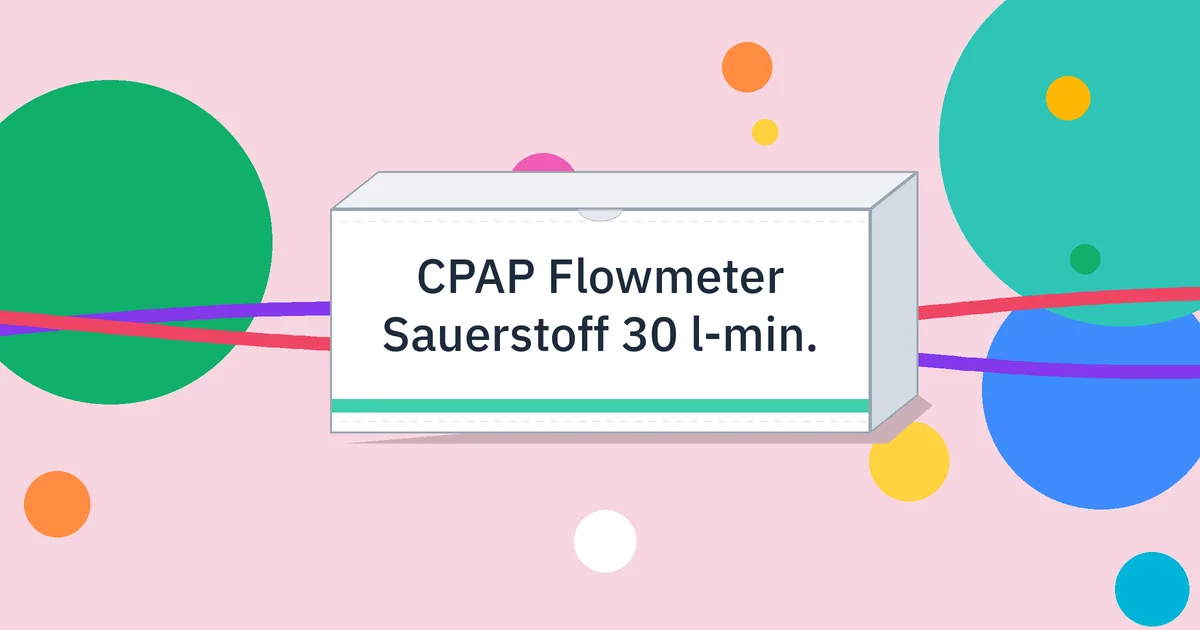 Symbolbild: Packung mit der Aufschrift CPAP Flowmeter Sauerstoff 30 l-min. (PZN 04482065) – Verfügbarkeit und Bezug in Apotheken in Frankfurt am Main