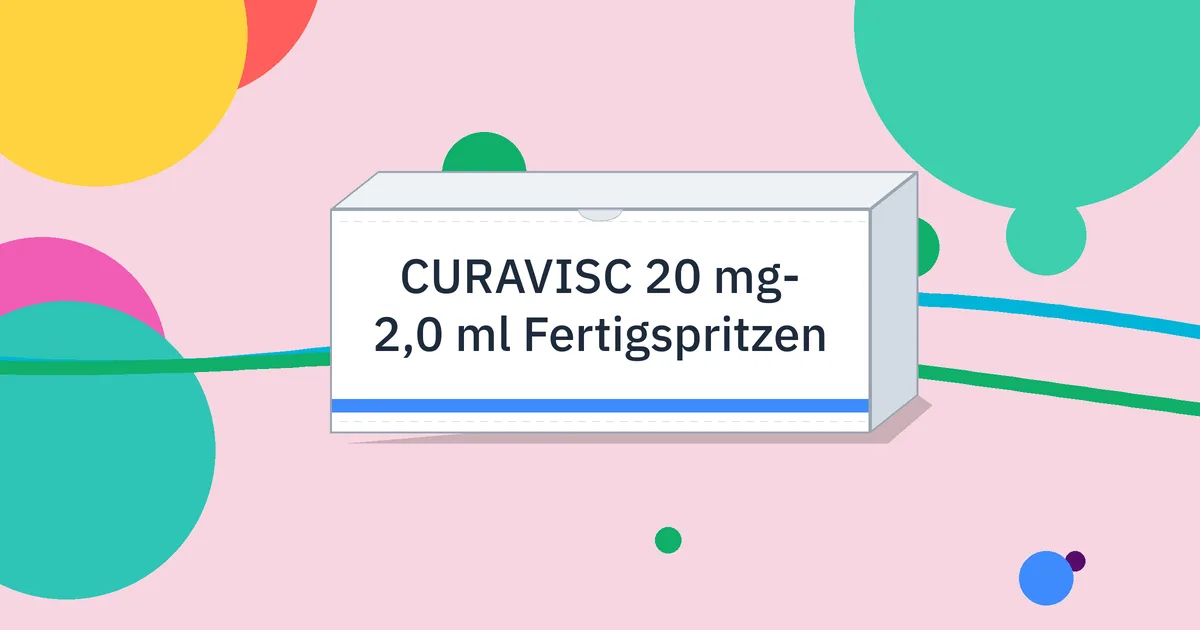 Symbolbild: Packung mit der Aufschrift CURAVISC 20 mg-2,0 ml Fertigspritzen (PZN 06803013) – Verfügbarkeit und Bezug in Apotheken in Frankfurt am Main