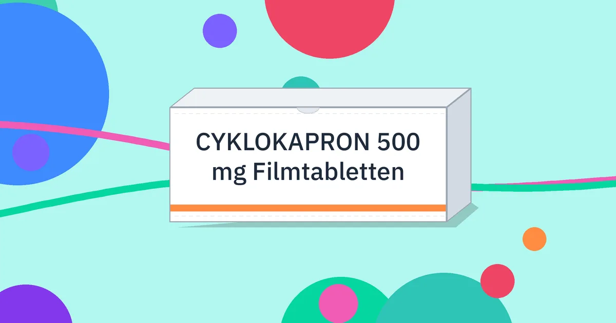 Symbolbild: Packung mit der Aufschrift CYKLOKAPRON 500 mg Filmtabletten (PZN 01164620) – Verfügbarkeit und Bezug in Apotheken in Frankfurt am Main