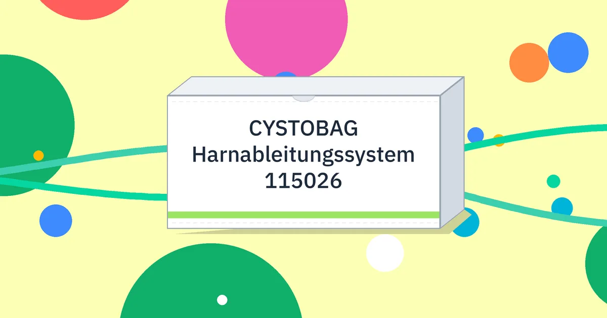 Symbolbild: Packung mit der Aufschrift CYSTOBAG Harnableitungssystem 115026 (PZN 00660104) – Verfügbarkeit und Bezug in Apotheken in Frankfurt am Main