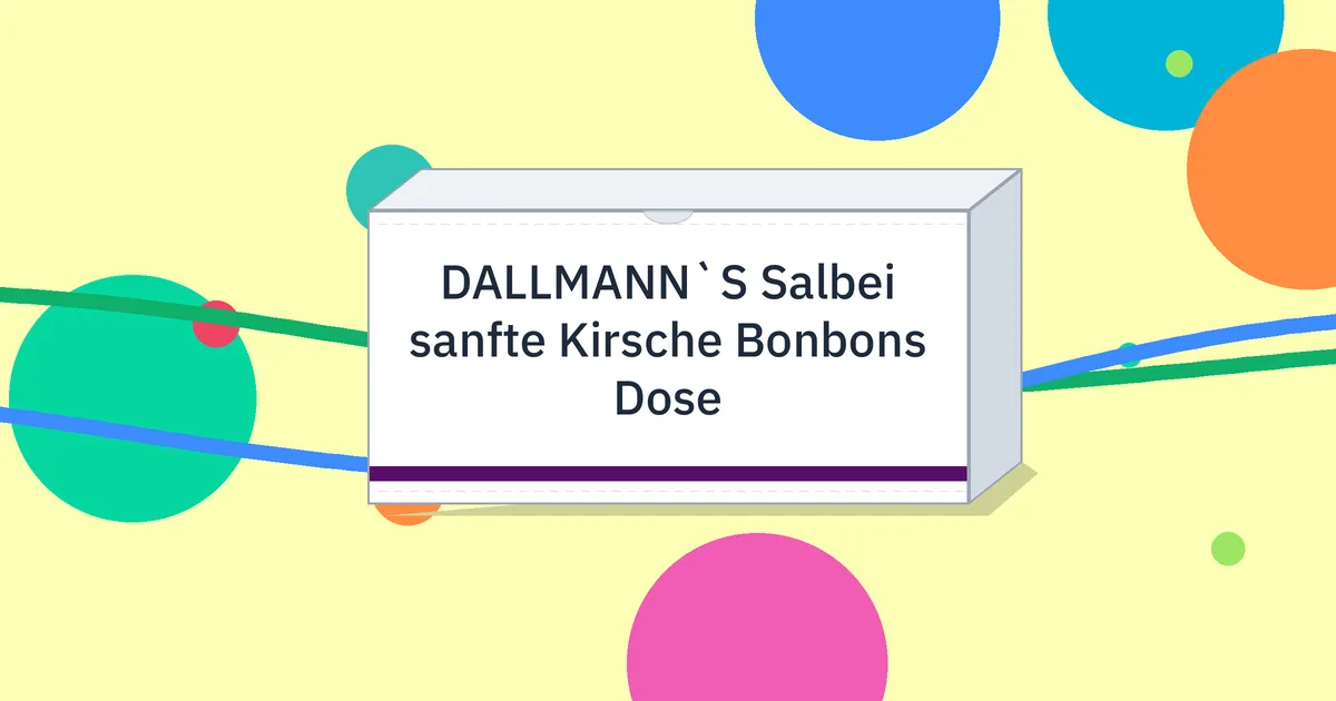 Symbolbild: Packung mit der Aufschrift DALLMANN`S Salbei sanfte Kirsche Bonbons Dose (PZN 15620180) – Verfügbarkeit und Bezug in Apotheken in Frankfurt am Main