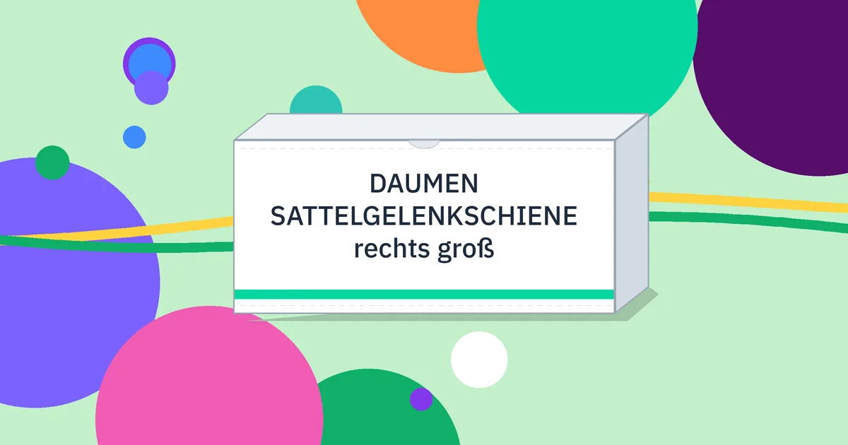 Symbolbild: Packung mit der Aufschrift DAUMEN SATTELGELENKSCHIENE rechts groß (PZN 02639752) – Verfügbarkeit und Bezug in Apotheken in Frankfurt am Main