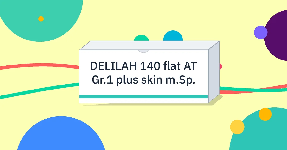 Symbolbild: Packung mit der Aufschrift DELILAH 140 flat AT Gr.1 plus skin m.Sp. (PZN 14247916) – Verfügbarkeit und Bezug in Apotheken in Frankfurt am Main