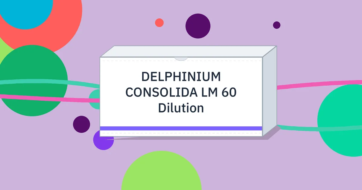 Symbolbild: Packung mit der Aufschrift DELPHINIUM CONSOLIDA LM 60 Dilution (PZN 13463569) – Verfügbarkeit und Bezug in Apotheken in Frankfurt am Main