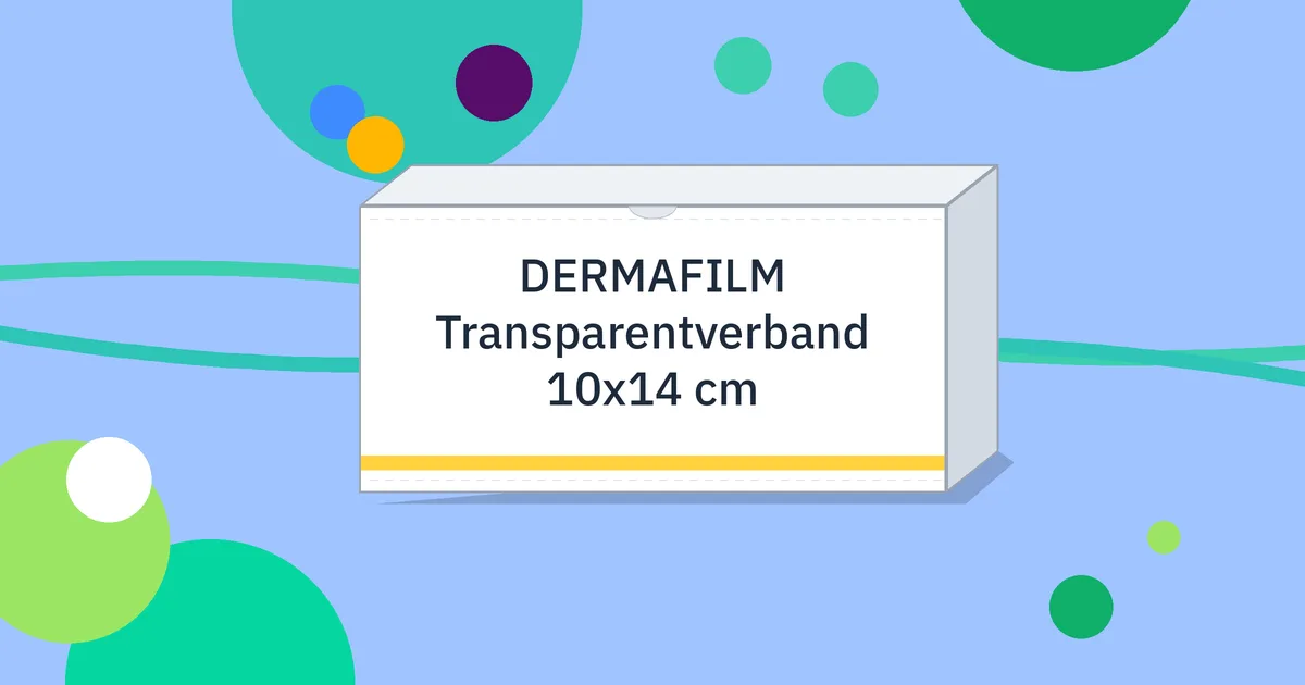 Symbolbild: Packung mit der Aufschrift DERMAFILM Transparentverband 10x14 cm (PZN 17610702) – Verfügbarkeit und Bezug in Apotheken in Frankfurt am Main