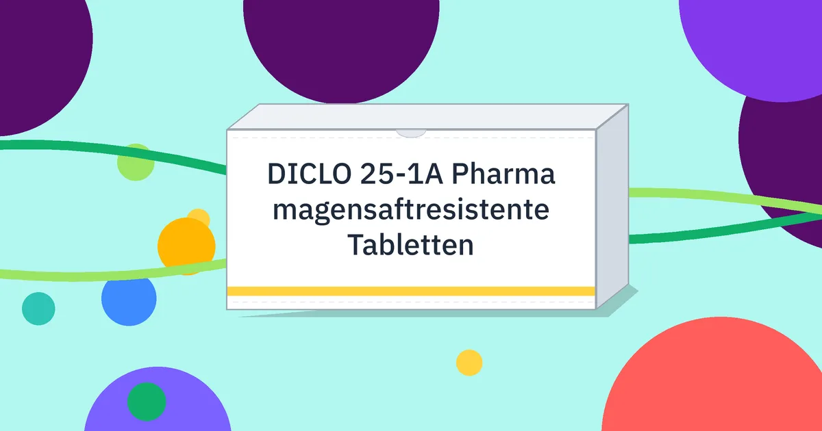 Symbolbild: Packung mit der Aufschrift DICLO 25-1A Pharma magensaftresistente Tabletten (PZN 08533635) – Verfügbarkeit und Bezug in Apotheken in Frankfurt am Main