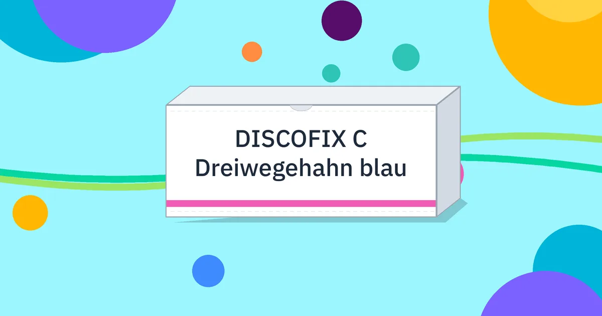 Symbolbild: Packung mit der Aufschrift DISCOFIX C Dreiwegehahn blau (PZN 19768086) – Verfügbarkeit und Bezug in Apotheken in Frankfurt am Main