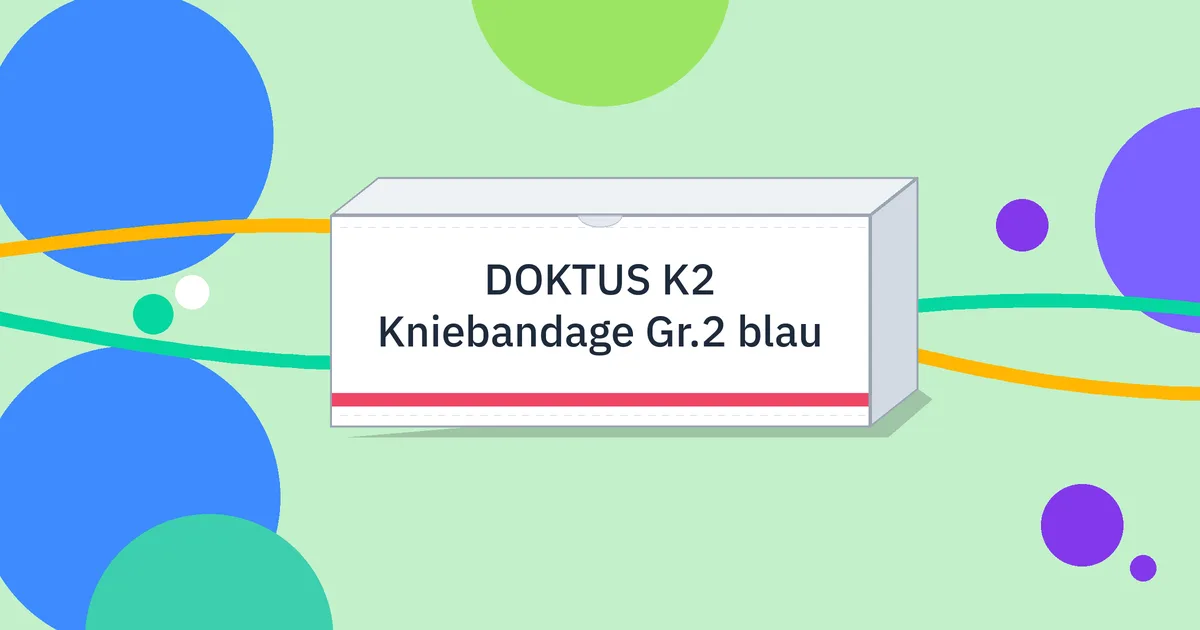 Symbolbild: Packung mit der Aufschrift DOKTUS K2 Kniebandage Gr.2 blau (PZN 03309873) – Verfügbarkeit und Bezug in Apotheken in Frankfurt am Main