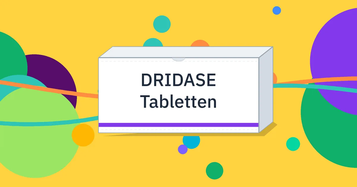 Symbolbild: Packung mit der Aufschrift DRIDASE Tabletten (PZN 03352478) – Verfügbarkeit und Bezug in Apotheken in Frankfurt am Main