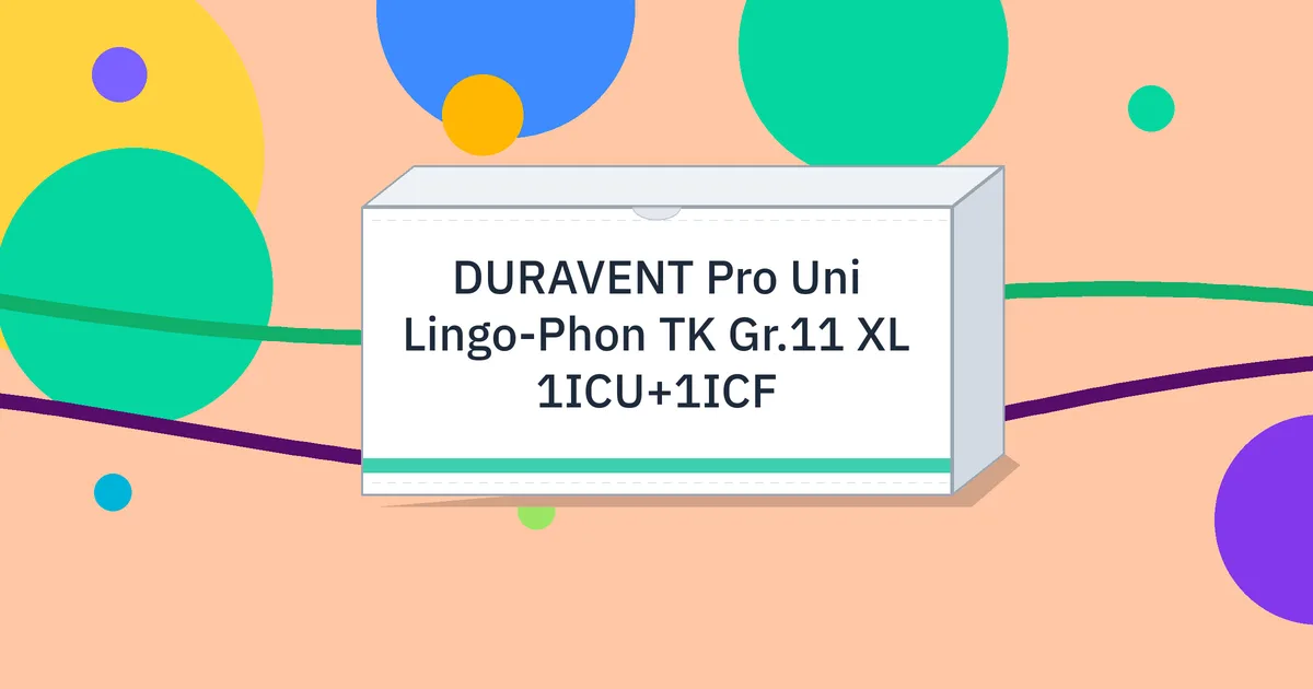 Symbolbild: Packung mit der Aufschrift DURAVENT Pro Uni Lingo-Phon TK Gr.11 XL 1ICU+1ICF (PZN 19246689) – Verfügbarkeit und Bezug in Apotheken in Frankfurt am Main