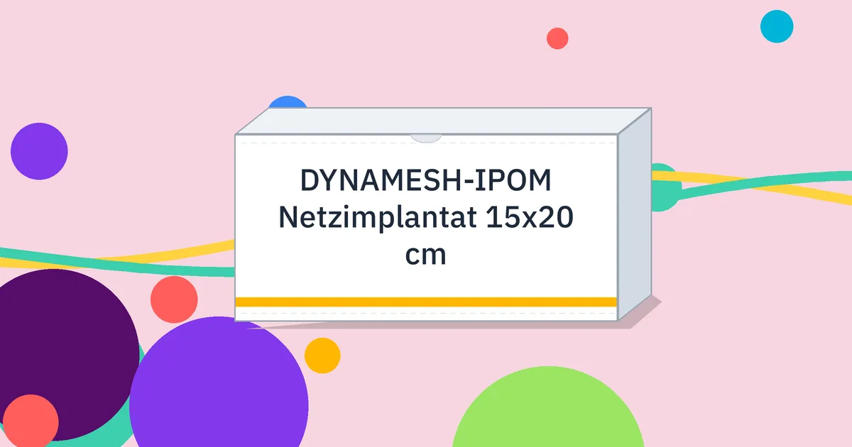 Symbolbild: Packung mit der Aufschrift DYNAMESH-IPOM Netzimplantat 15x20 cm (PZN 09253464) – Verfügbarkeit und Bezug in Apotheken in Frankfurt am Main