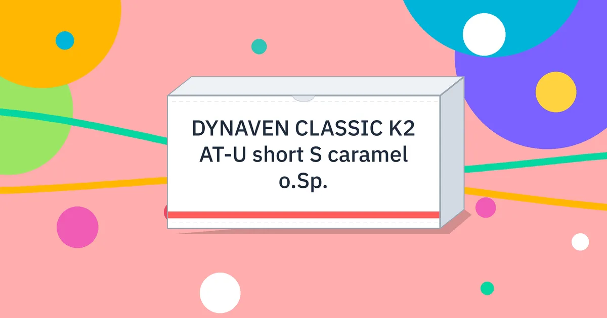 Symbolbild: Packung mit der Aufschrift DYNAVEN CLASSIC K2 AT-U short S caramel o.Sp. (PZN 18419567) – Verfügbarkeit und Bezug in Apotheken in Frankfurt am Main