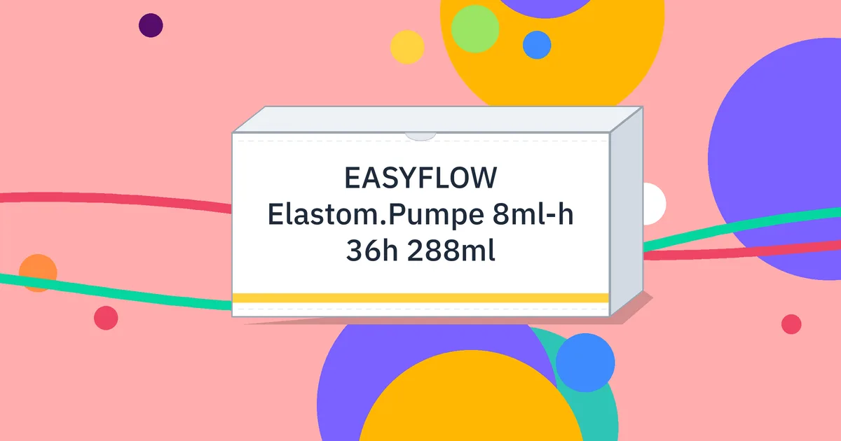 Symbolbild: Packung mit der Aufschrift EASYFLOW Elastom.Pumpe 8ml-h 36h 288ml (PZN 18095320) – Verfügbarkeit und Bezug in Apotheken in Frankfurt am Main