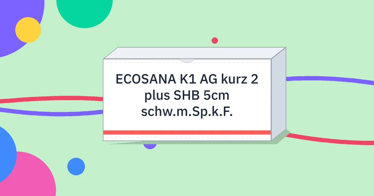 Symbolbild: Packung mit der Aufschrift ECOSANA K1 AG kurz 2 plus SHB 5cm schw.m.Sp.k.F. (PZN 04726596) – Verfügbarkeit und Bezug in Apotheken in Frankfurt am Main