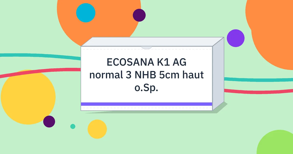 Symbolbild: Packung mit der Aufschrift ECOSANA K1 AG normal 3 NHB 5cm haut o.Sp. (PZN 04727673) – Verfügbarkeit und Bezug in Apotheken in Frankfurt am Main