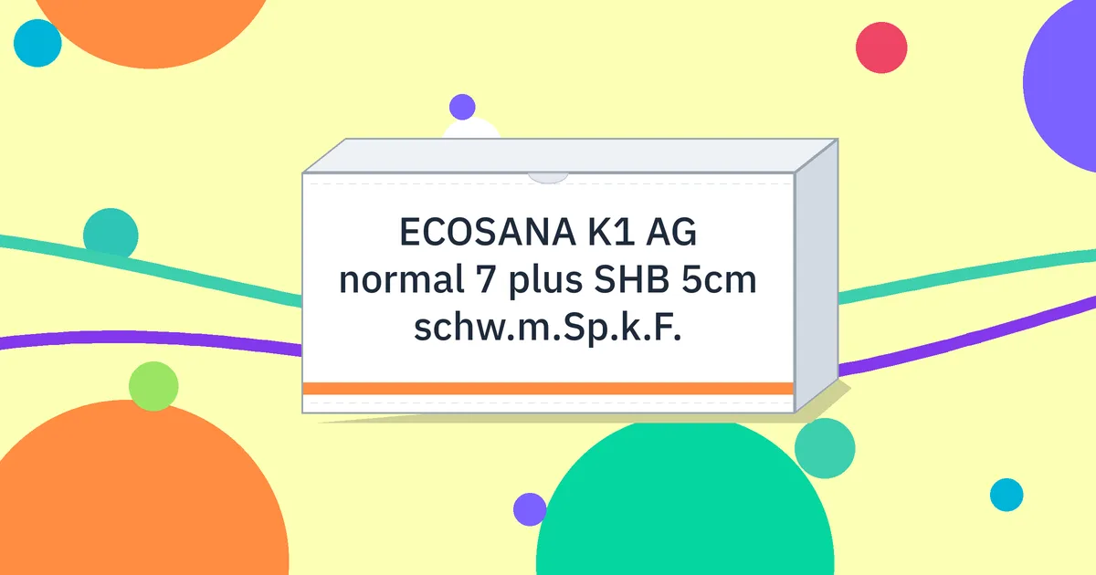 Symbolbild: Packung mit der Aufschrift ECOSANA K1 AG normal 7 plus SHB 5cm schw.m.Sp.k.F. (PZN 04730497) – Verfügbarkeit und Bezug in Apotheken in Frankfurt am Main