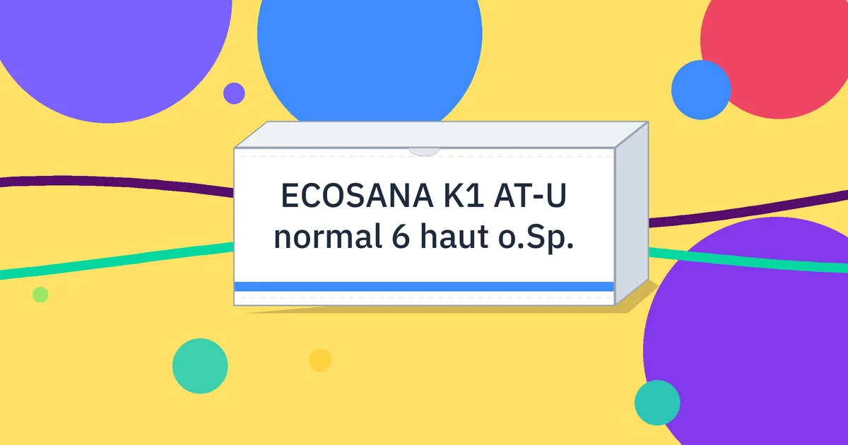 Symbolbild: Packung mit der Aufschrift ECOSANA K1 AT-U normal 6 haut o.Sp. (PZN 04734986) – Verfügbarkeit und Bezug in Apotheken in Frankfurt am Main