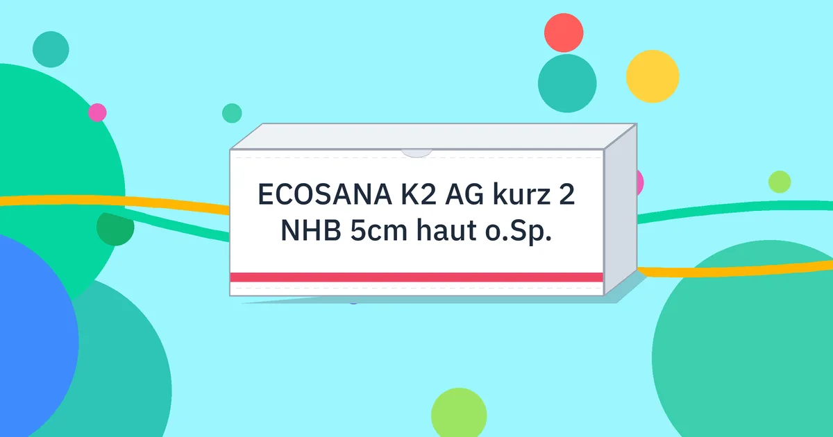 Symbolbild: Packung mit der Aufschrift ECOSANA K2 AG kurz 2 NHB 5cm haut o.Sp. (PZN 01395006) – Verfügbarkeit und Bezug in Apotheken in Frankfurt am Main