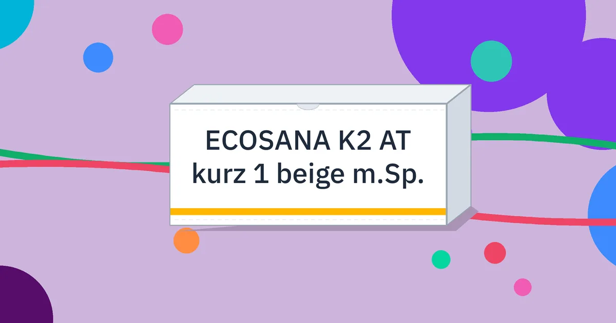 Symbolbild: Packung mit der Aufschrift ECOSANA K2 AT kurz 1 beige m.Sp. (PZN 01545813) – Verfügbarkeit und Bezug in Apotheken in Frankfurt am Main