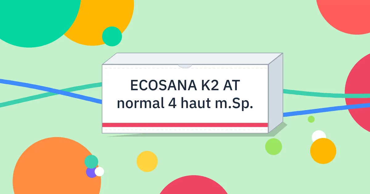 Symbolbild: Packung mit der Aufschrift ECOSANA K2 AT normal 4 haut m.Sp. (PZN 01559548) – Verfügbarkeit und Bezug in Apotheken in Frankfurt am Main