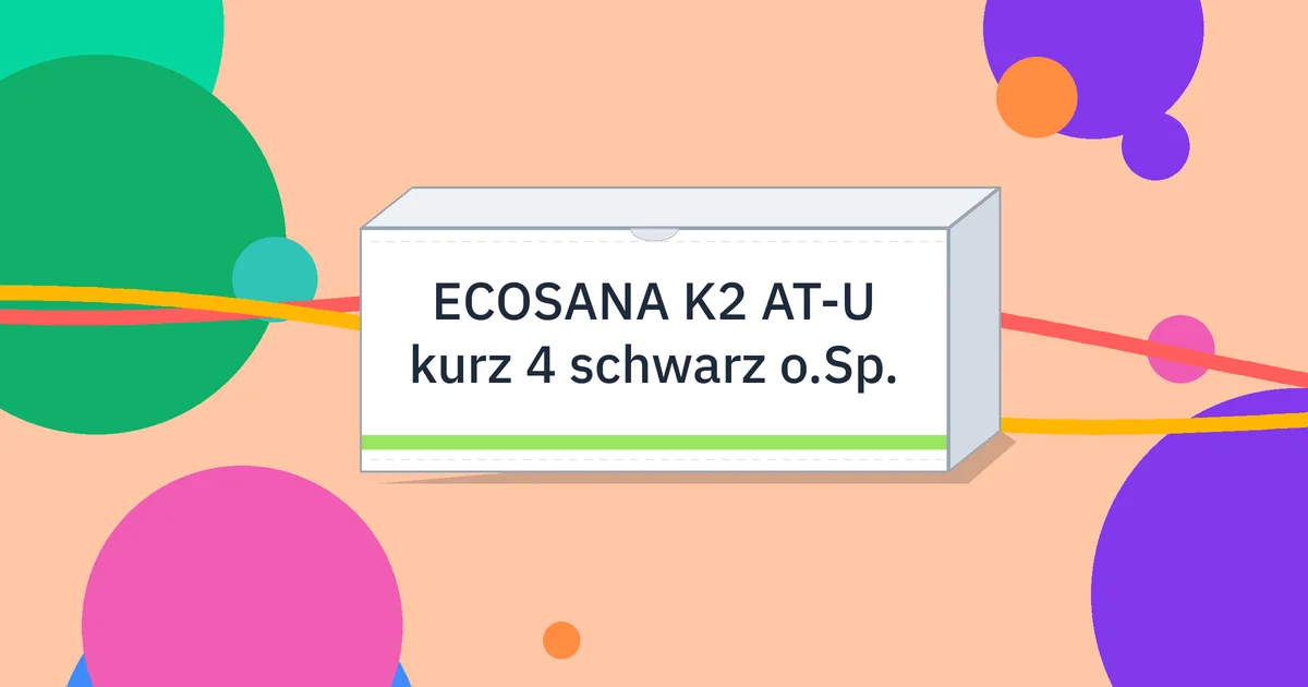 Symbolbild: Packung mit der Aufschrift ECOSANA K2 AT-U kurz 4 schwarz o.Sp. (PZN 01576044) – Verfügbarkeit und Bezug in Apotheken in Frankfurt am Main
