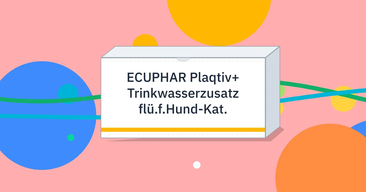Symbolbild: Packung mit der Aufschrift ECUPHAR Plaqtiv+ Trinkwasserzusatz flü.f.Hund-Kat. (PZN 20691822) – Verfügbarkeit und Bezug in Apotheken in Frankfurt am Main