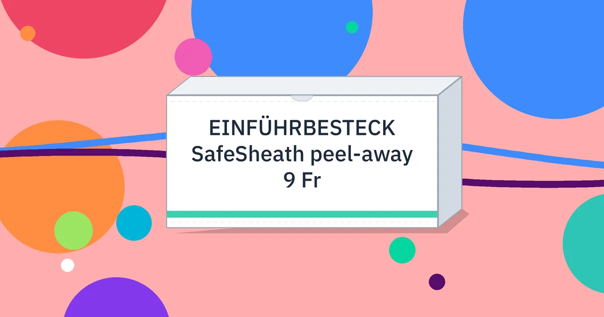 Symbolbild: Packung mit der Aufschrift EINFÜHRBESTECK SafeSheath peel-away 9 Fr (PZN 13574091) – Verfügbarkeit und Bezug in Apotheken in Frankfurt am Main
