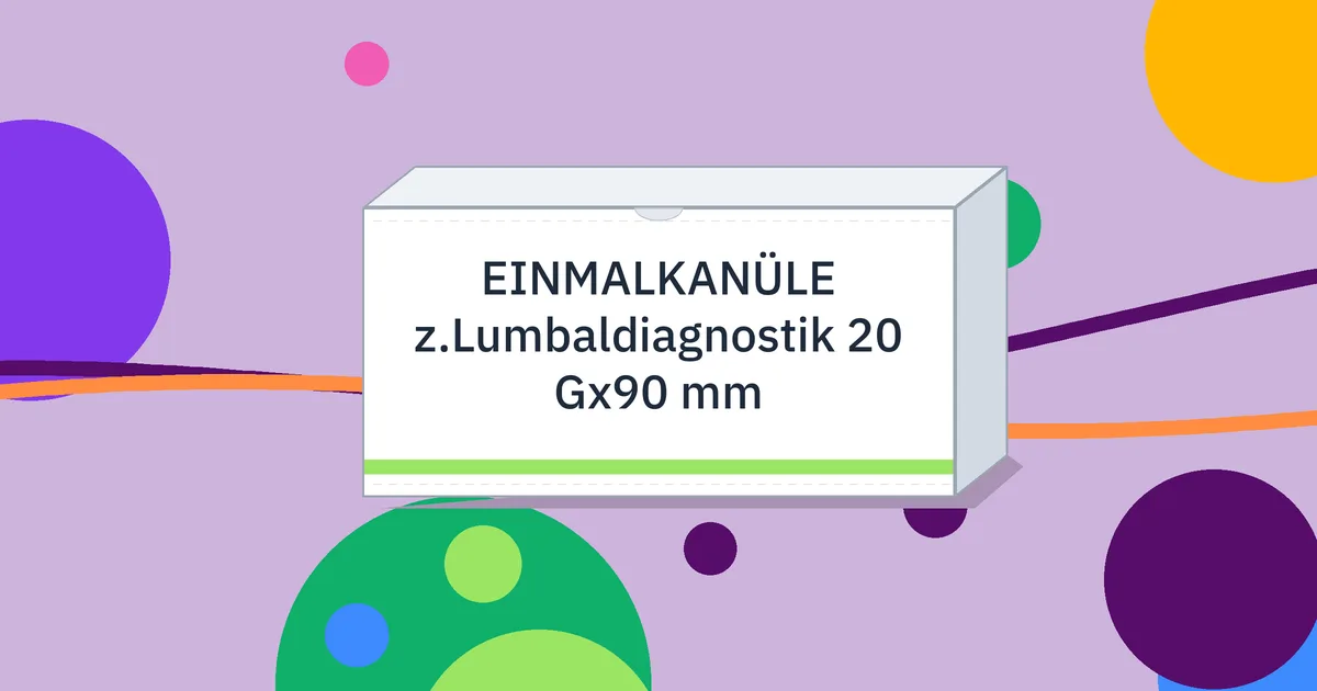 Symbolbild: Packung mit der Aufschrift EINMALKANÜLE z.Lumbaldiagnostik 20 Gx90 mm (PZN 13585189) – Verfügbarkeit und Bezug in Apotheken in Frankfurt am Main