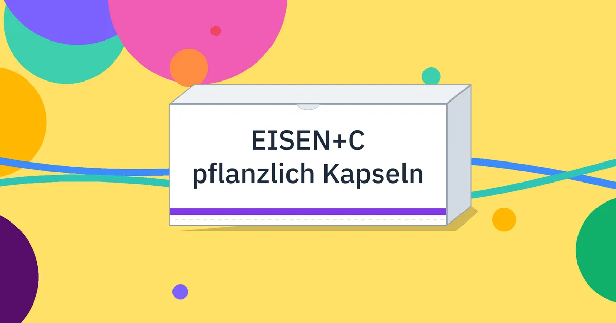 Symbolbild: Packung mit der Aufschrift EISEN+C pflanzlich Kapseln (PZN 15575947) – Verfügbarkeit und Bezug in Apotheken in Frankfurt am Main