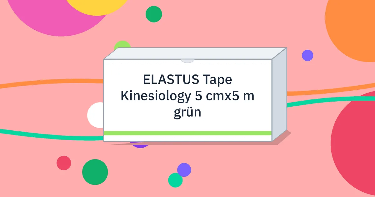 Symbolbild: Packung mit der Aufschrift ELASTUS Tape Kinesiology 5 cmx5 m grün (PZN 13171370) – Verfügbarkeit und Bezug in Apotheken in Frankfurt am Main