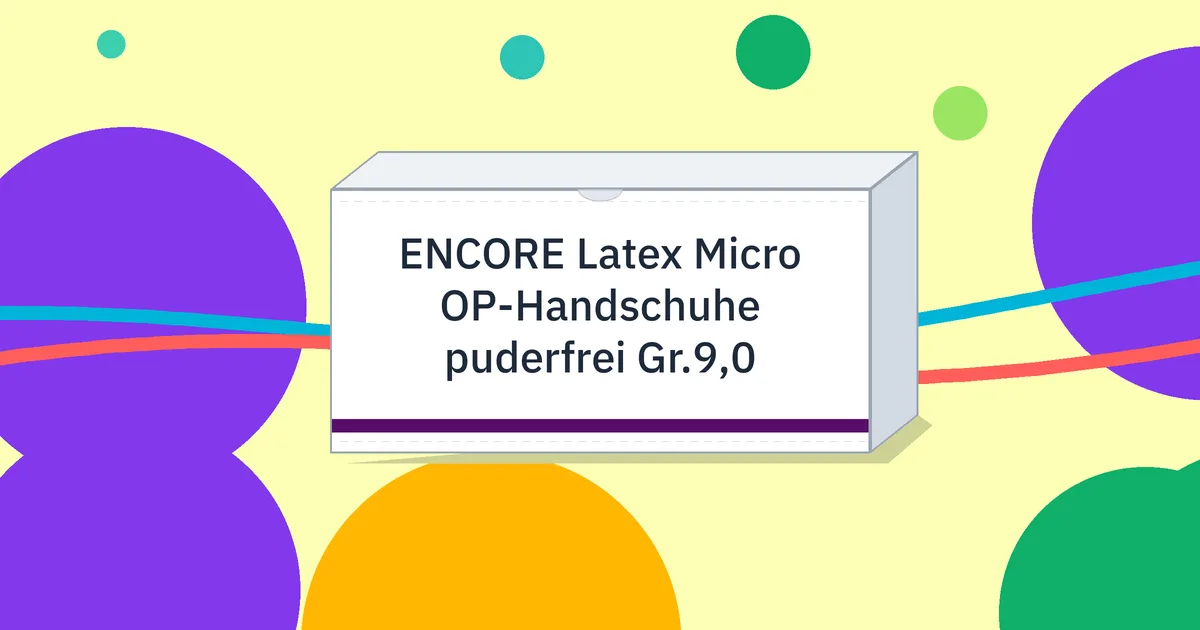 Symbolbild: Packung mit der Aufschrift ENCORE Latex Micro OP-Handschuhe puderfrei Gr.9,0 (PZN 13164186) – Verfügbarkeit und Bezug in Apotheken in Frankfurt am Main