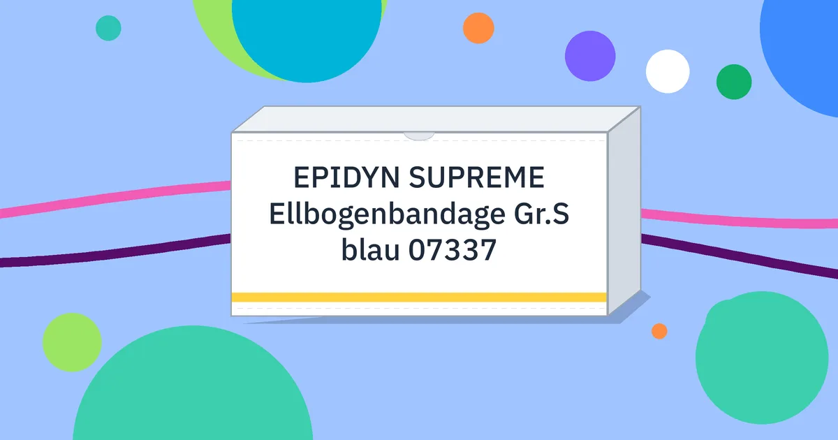 Symbolbild: Packung mit der Aufschrift EPIDYN SUPREME Ellbogenbandage Gr.S blau 07337 (PZN 16931462) – Verfügbarkeit und Bezug in Apotheken in Frankfurt am Main