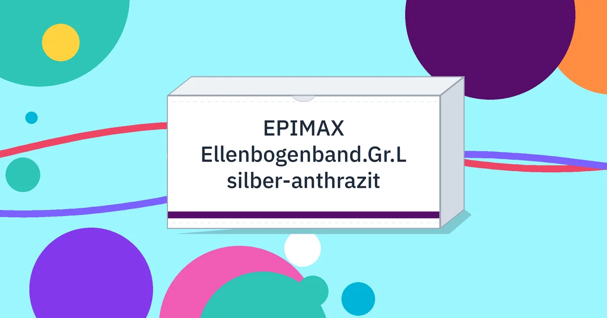 Symbolbild: Packung mit der Aufschrift EPIMAX Ellenbogenband.Gr.L silber-anthrazit (PZN 11097066) – Verfügbarkeit und Bezug in Apotheken in Frankfurt am Main