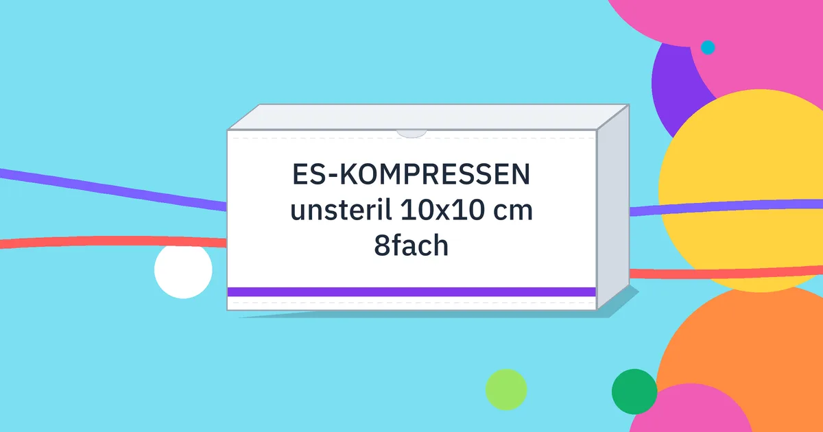 Symbolbild: Packung mit der Aufschrift ES-KOMPRESSEN unsteril 10x10 cm 8fach (PZN 17839652) – Verfügbarkeit und Bezug in Apotheken in Frankfurt am Main